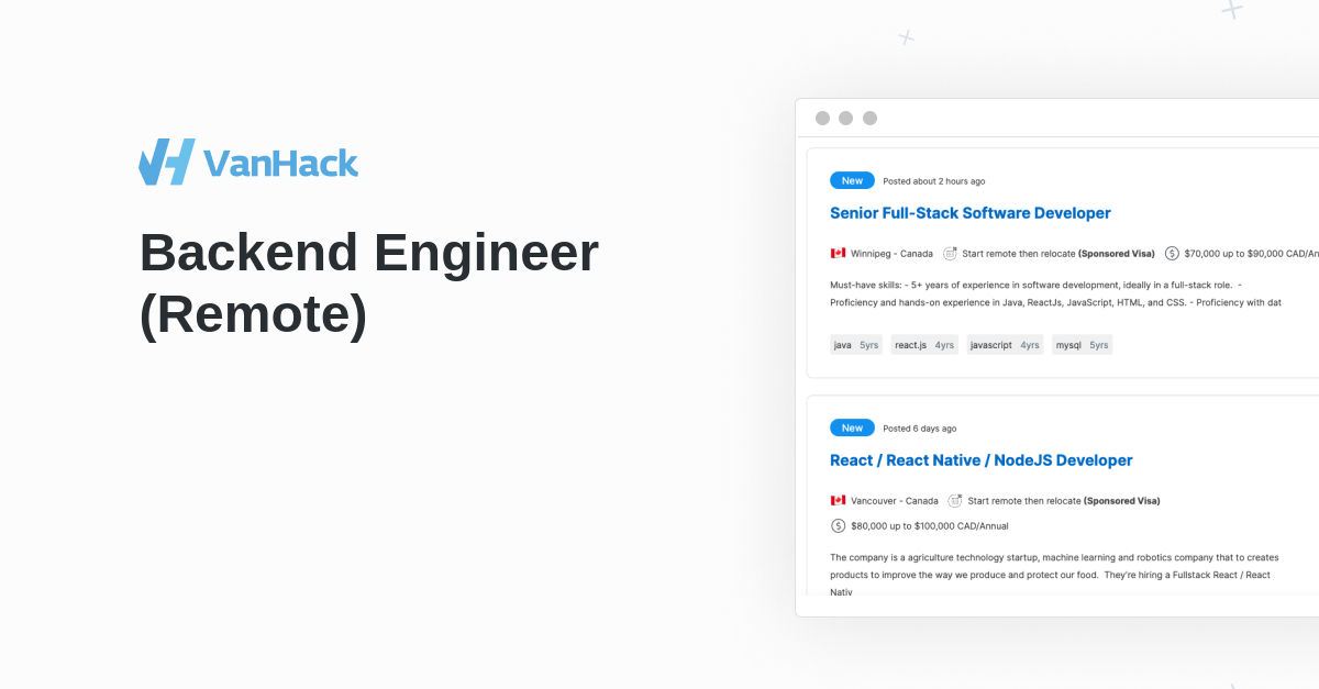 Backend Engineer (Remote) - VanHack